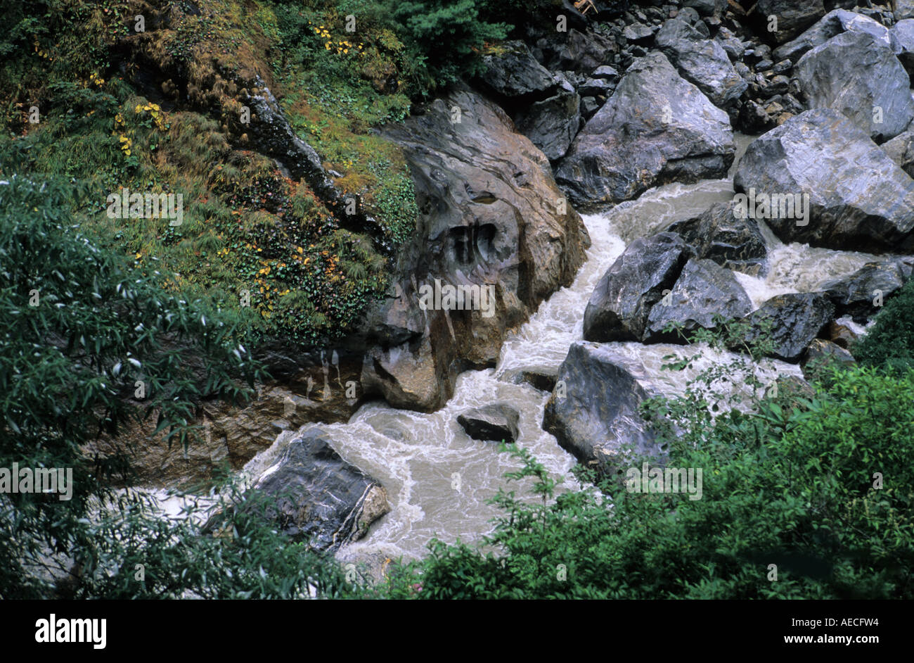 Scenic of Marsyangdi river in Annapurna Conservation area Nepal Stock ...