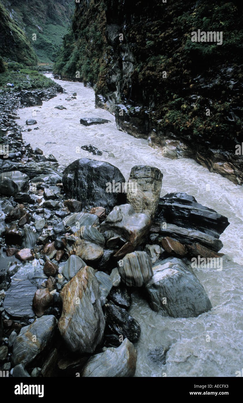Marsyangdi river valley in Dharapani surroundings Annapurna ...