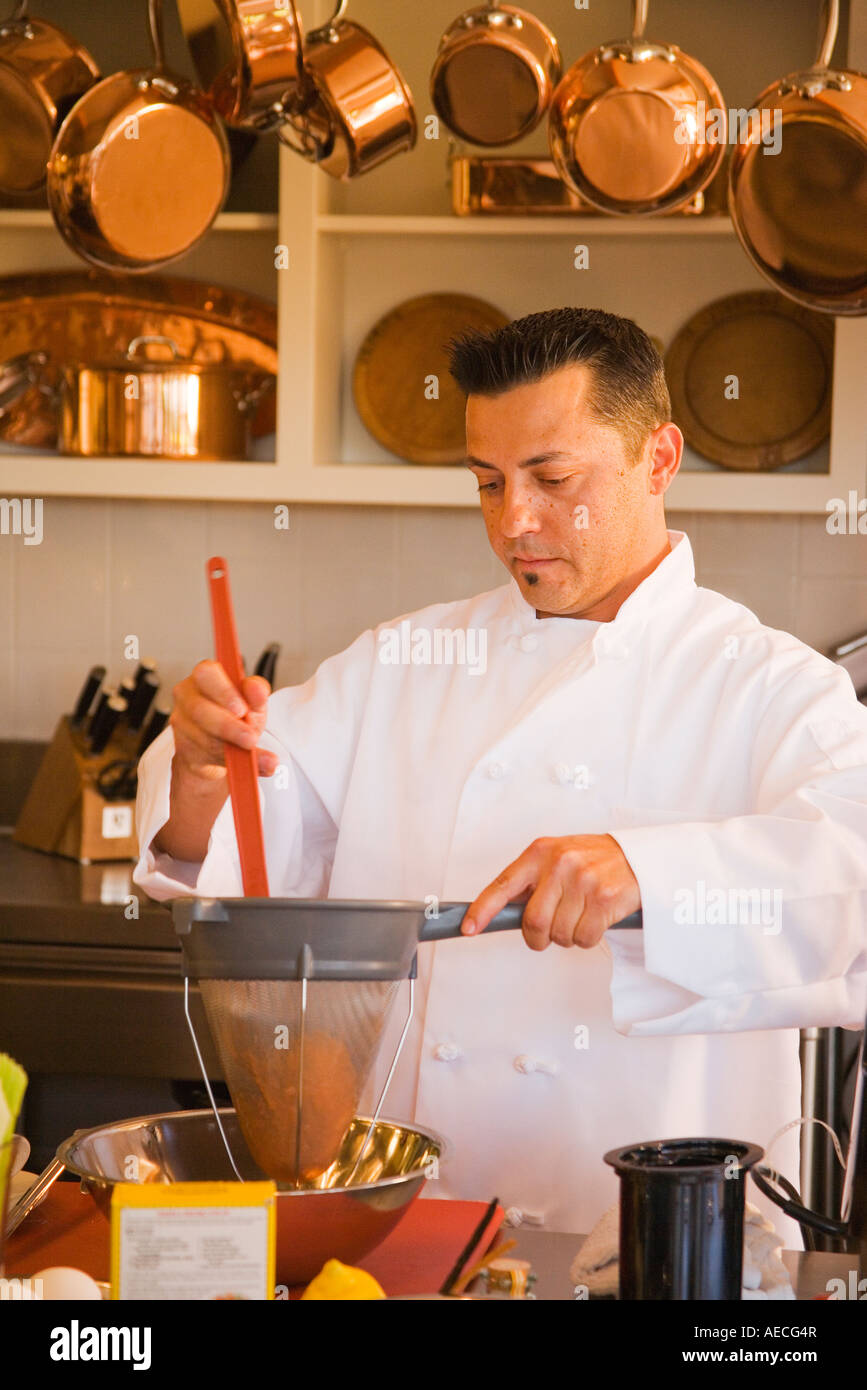 chef from Restaurant prepares a traditional Spanish dish of gazpacho at ...