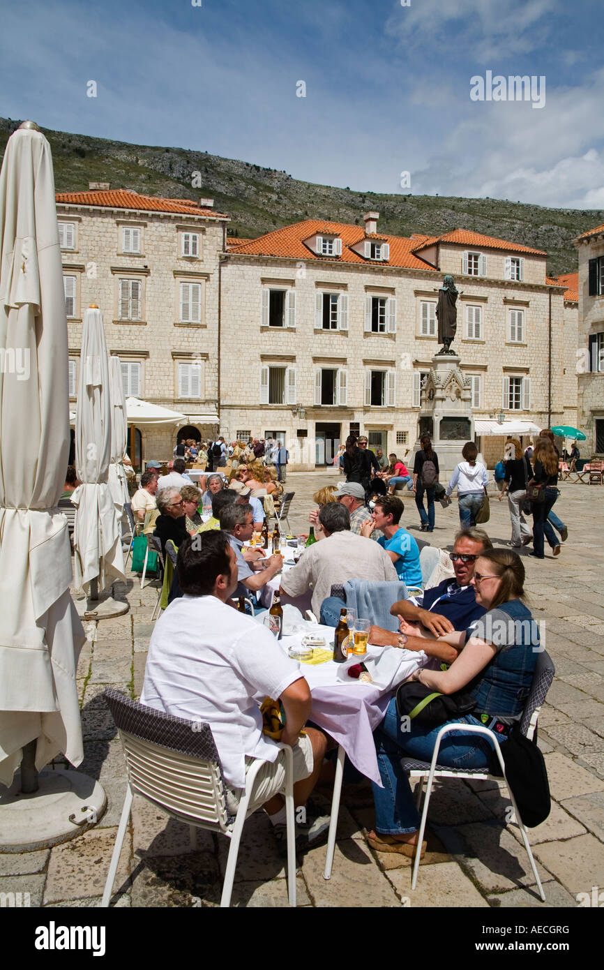 Outdoor dining in Gundulic Square City of Dubrovnik Croatia Stock Photo ...