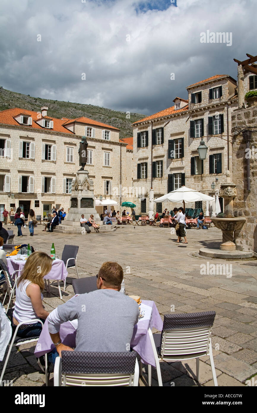 Outdoor dining in Gundulic Square City of Dubrovnik Croatia Stock Photo ...