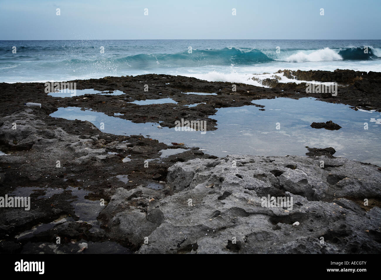 Tide Pool with Waves in Distance at Dusk in Quintana Roo, Cozumel ...