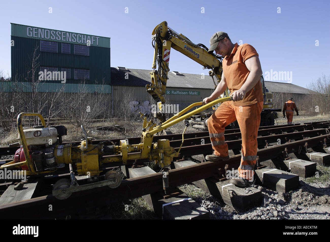 Railroad worker remowing rails hi-res stock photography and images - Alamy