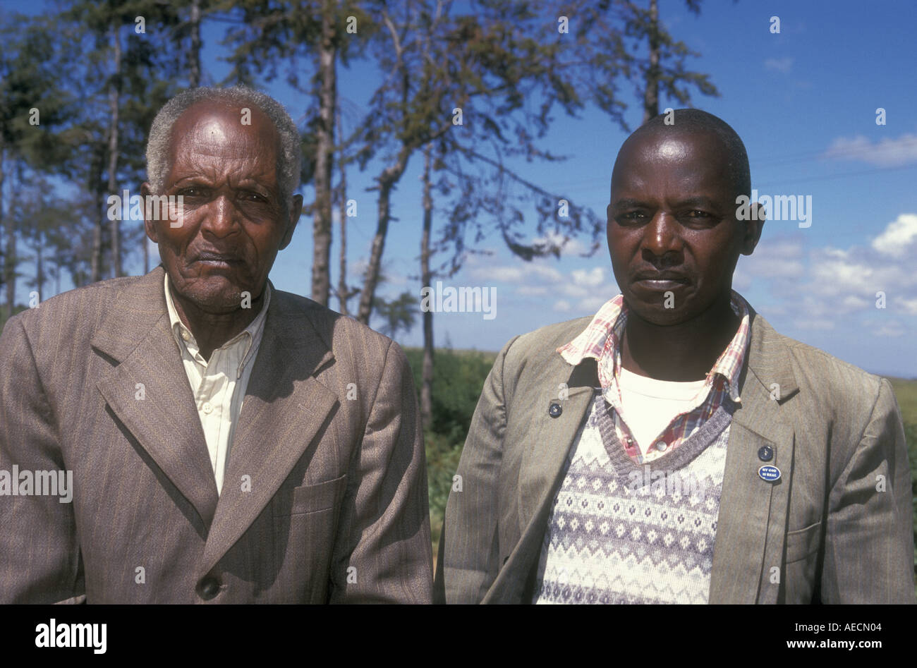Old Meru man aged 89 years with his son Timau Kenya East Africa The son ...