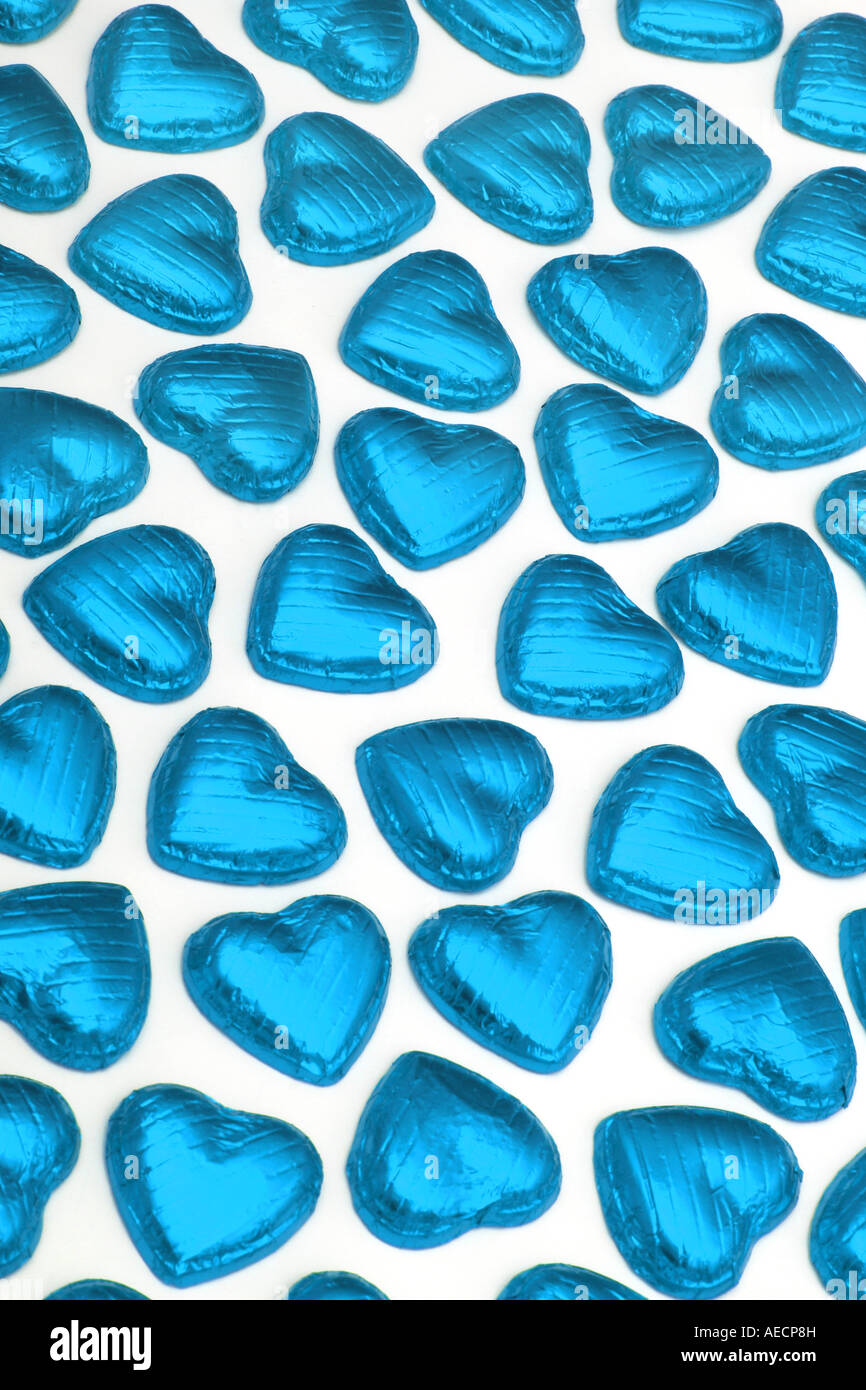many blue chocolate hearts Stock Photo - Alamy