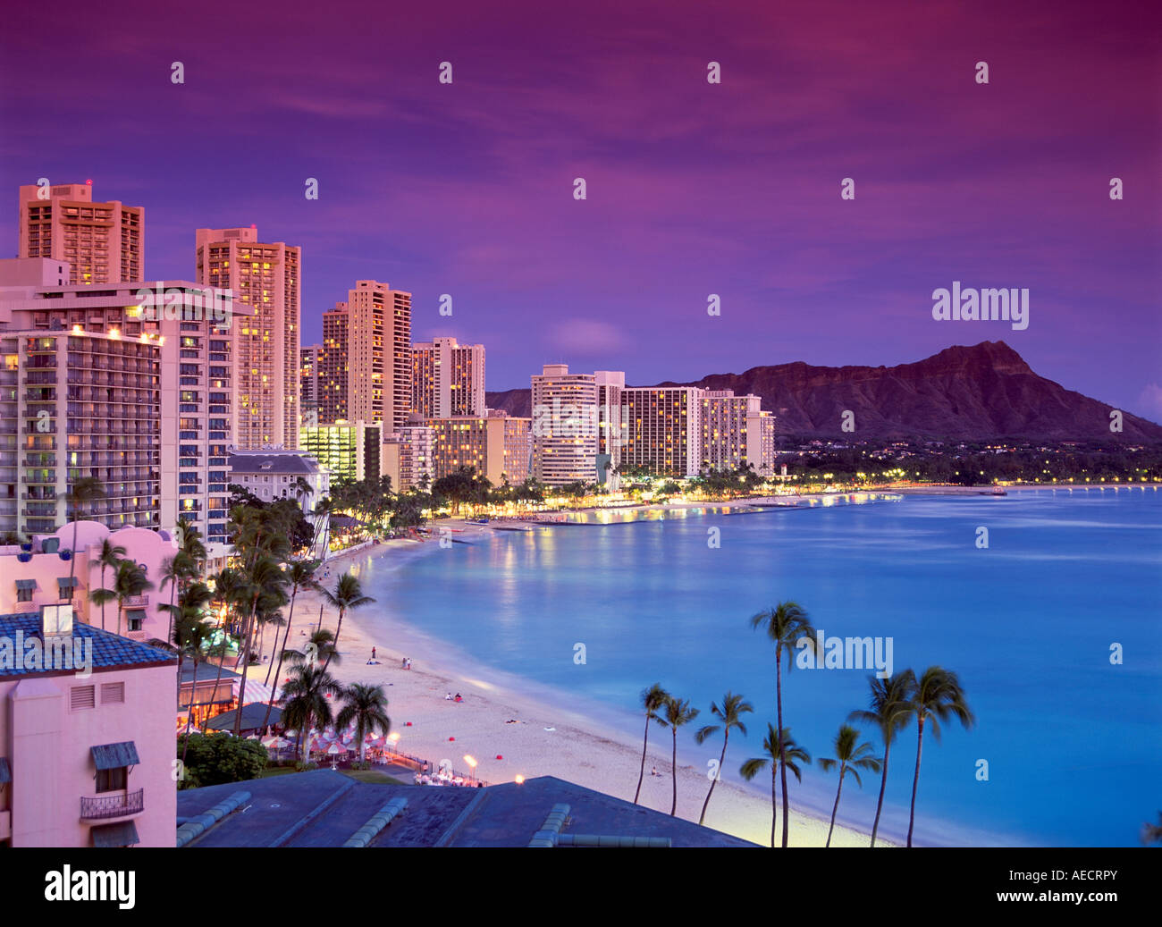 Honolulu & Waikiki Beach Skyline, Dusk Stock Photo - Alamy