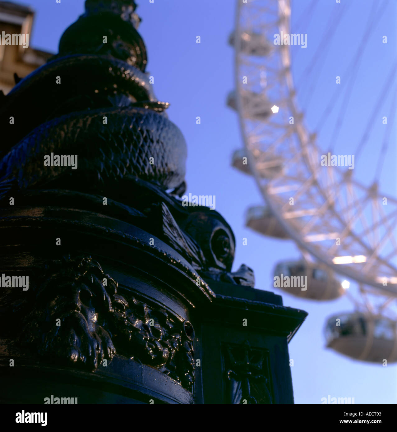 A closeup detail of a lamp post base on the South Bank of the River ...