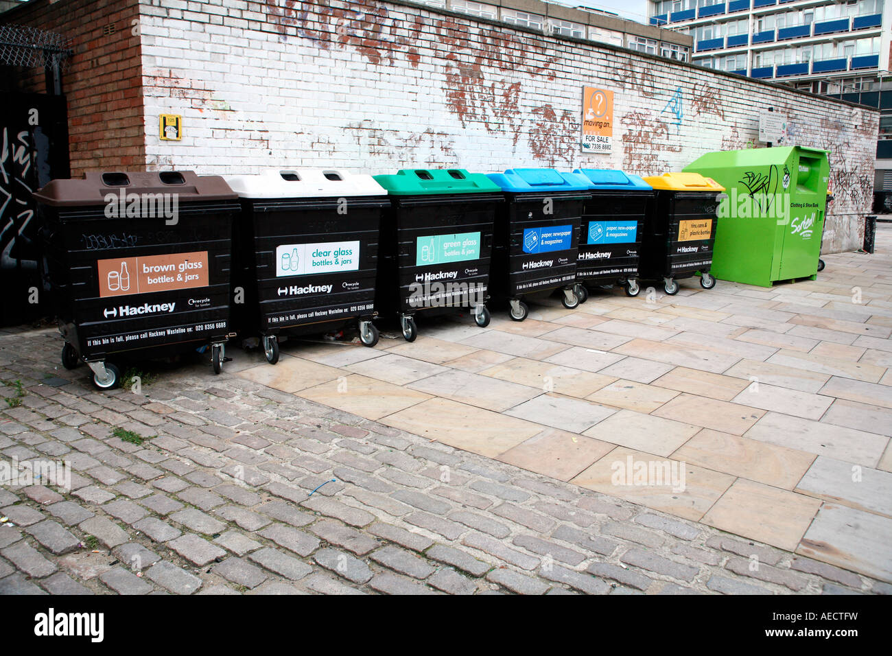 Recycling containers in Old Street, London Stock Photo - Alamy