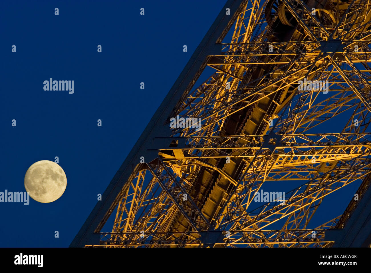 Eiffel Tower and Full moon Stock Photo - Alamy
