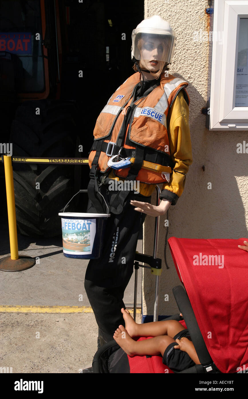 RNLI crew dummy model seafront Sidmouth Devon UK Stock Photo - Alamy