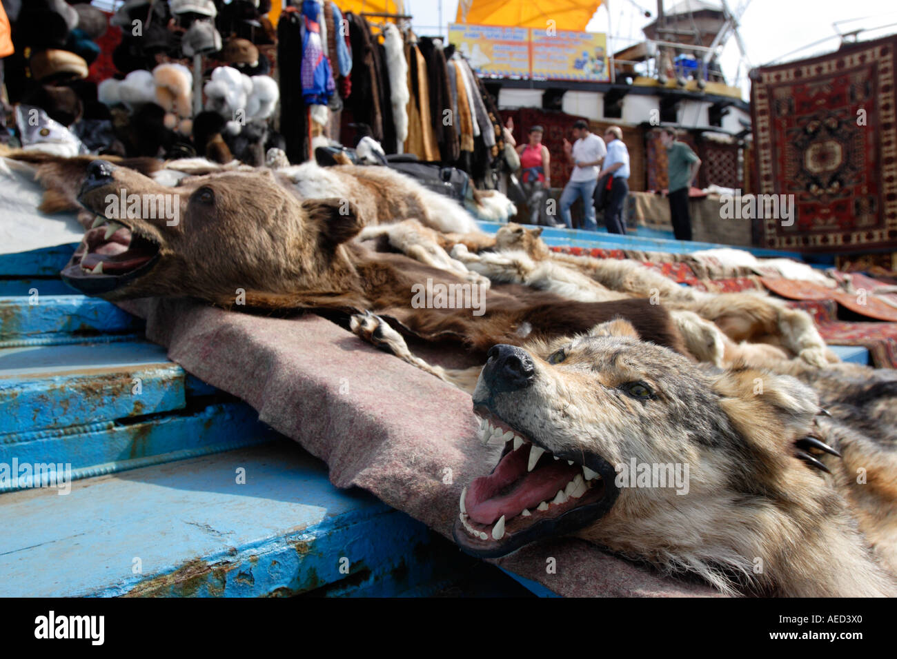 Fur on sale at Izmailovsky Market, Moscow. Russia Stock Photo - Alamy
