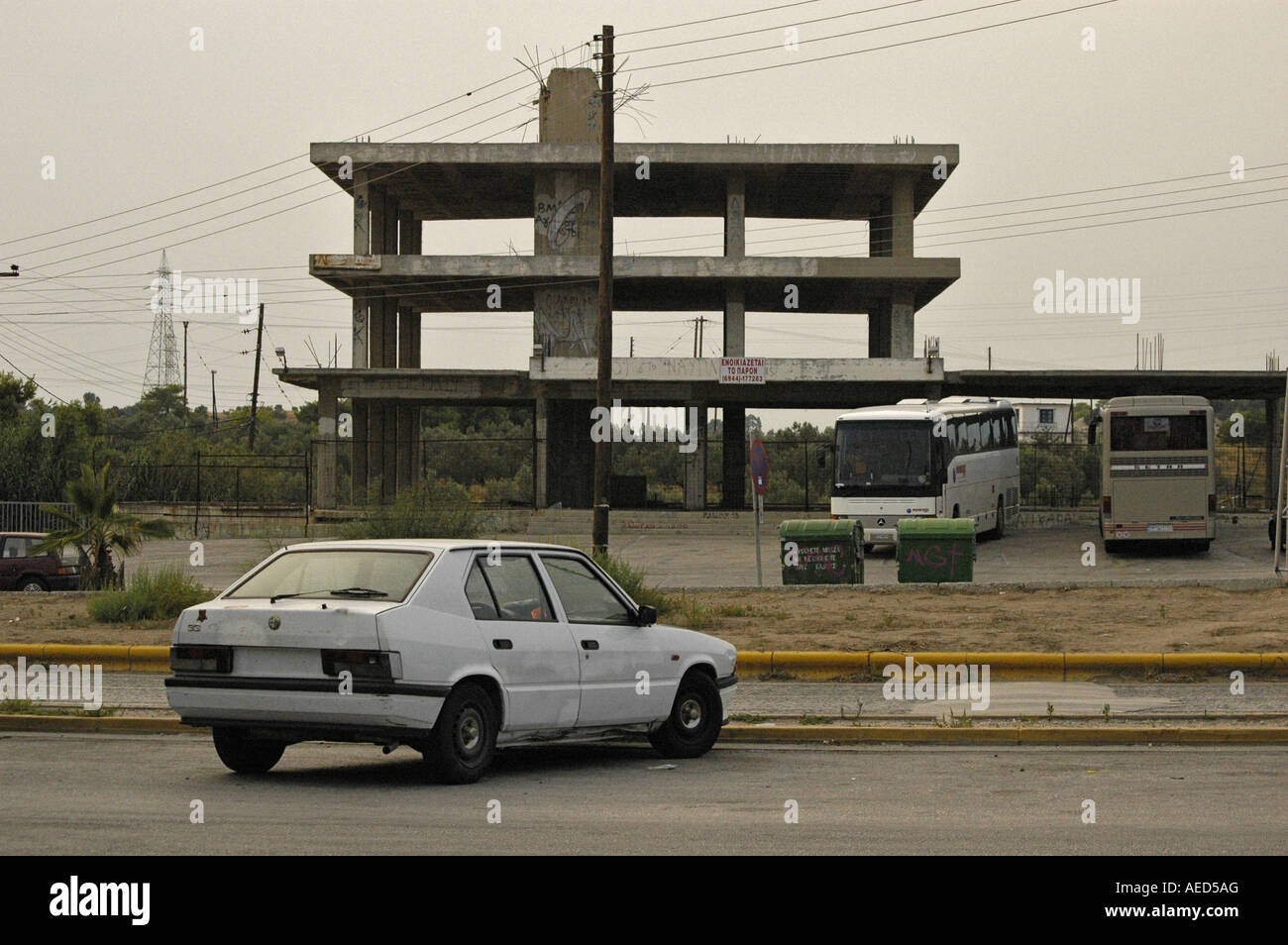 truck stop with building site in background, Athens, Greece Stock Photo ...