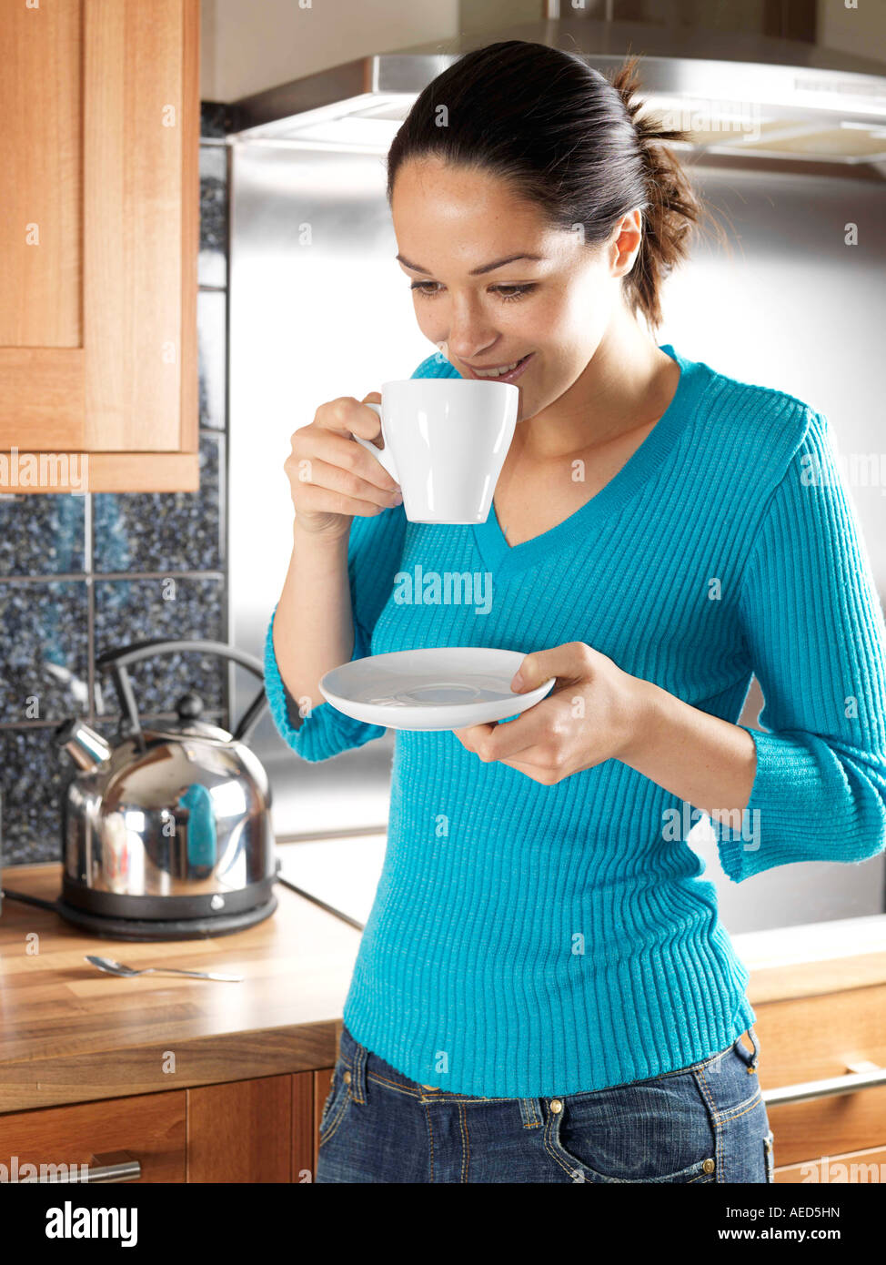 Woman Drinking Tea Model Released Stock Photo - Alamy