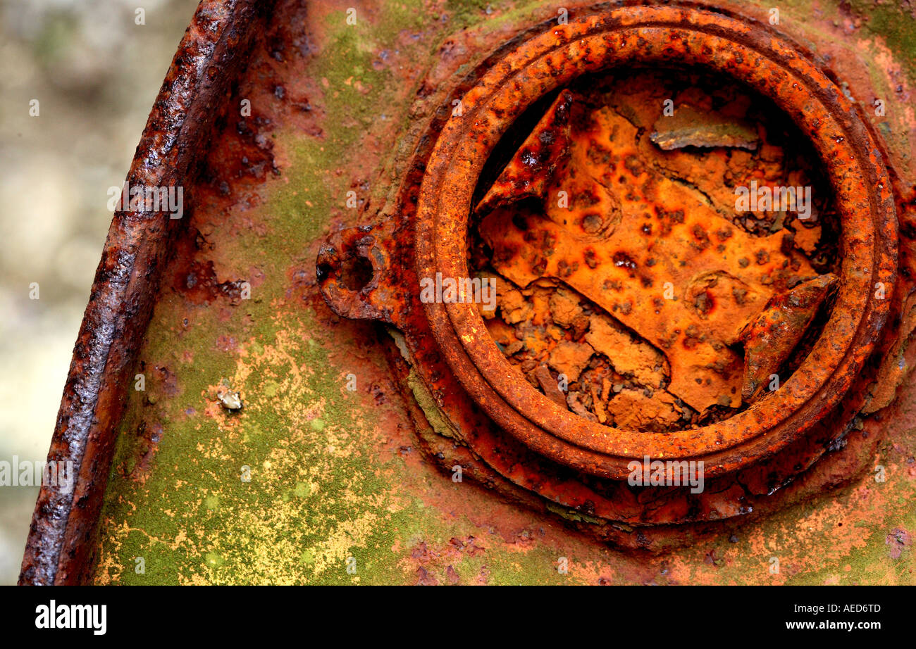 Horizontal abstract bright colour landscape detail of rusty metal ...