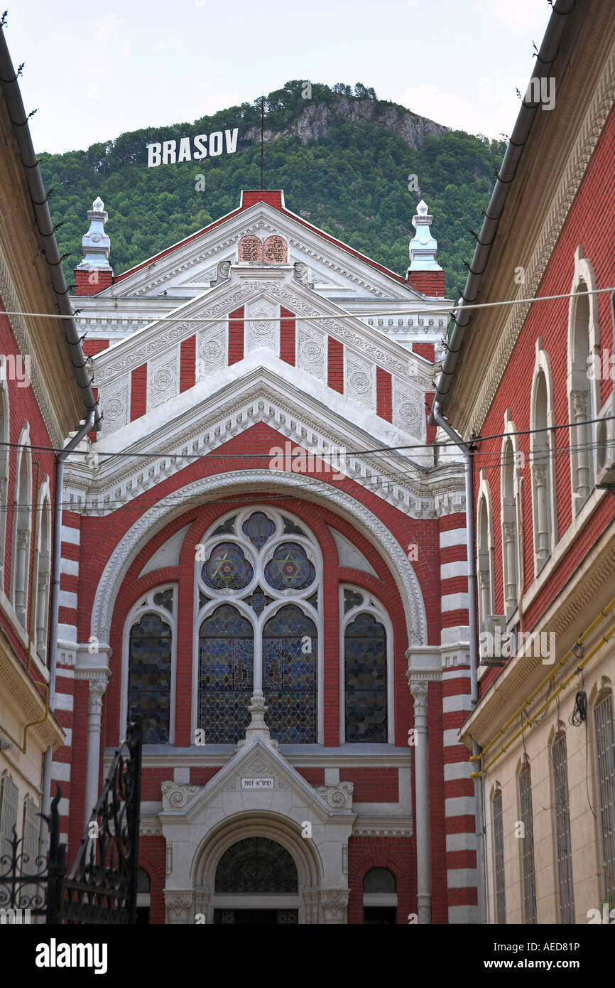 Brasov Synagogue, with Brasov sign on hillside behind, Brasov ...