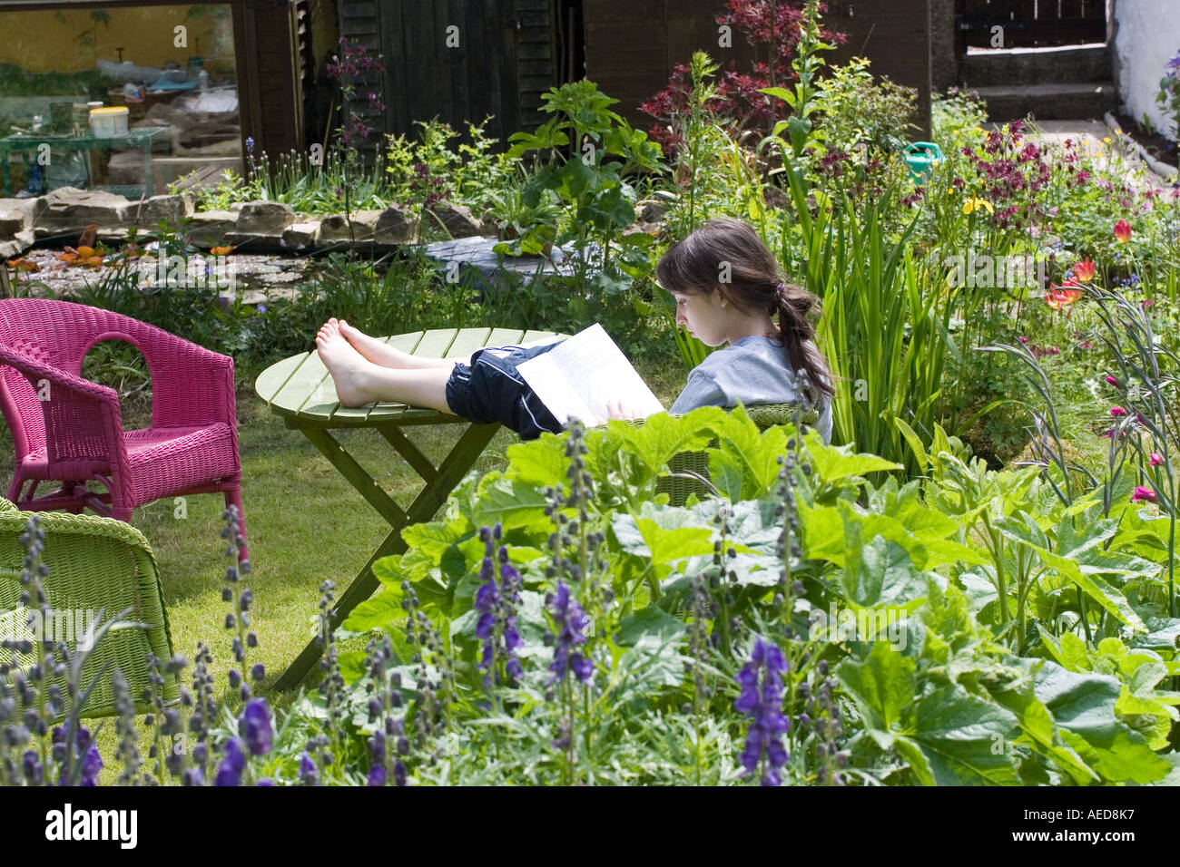 Teenage Girl Studying for Exams in Garden People Lifestyle Wales Stock ...