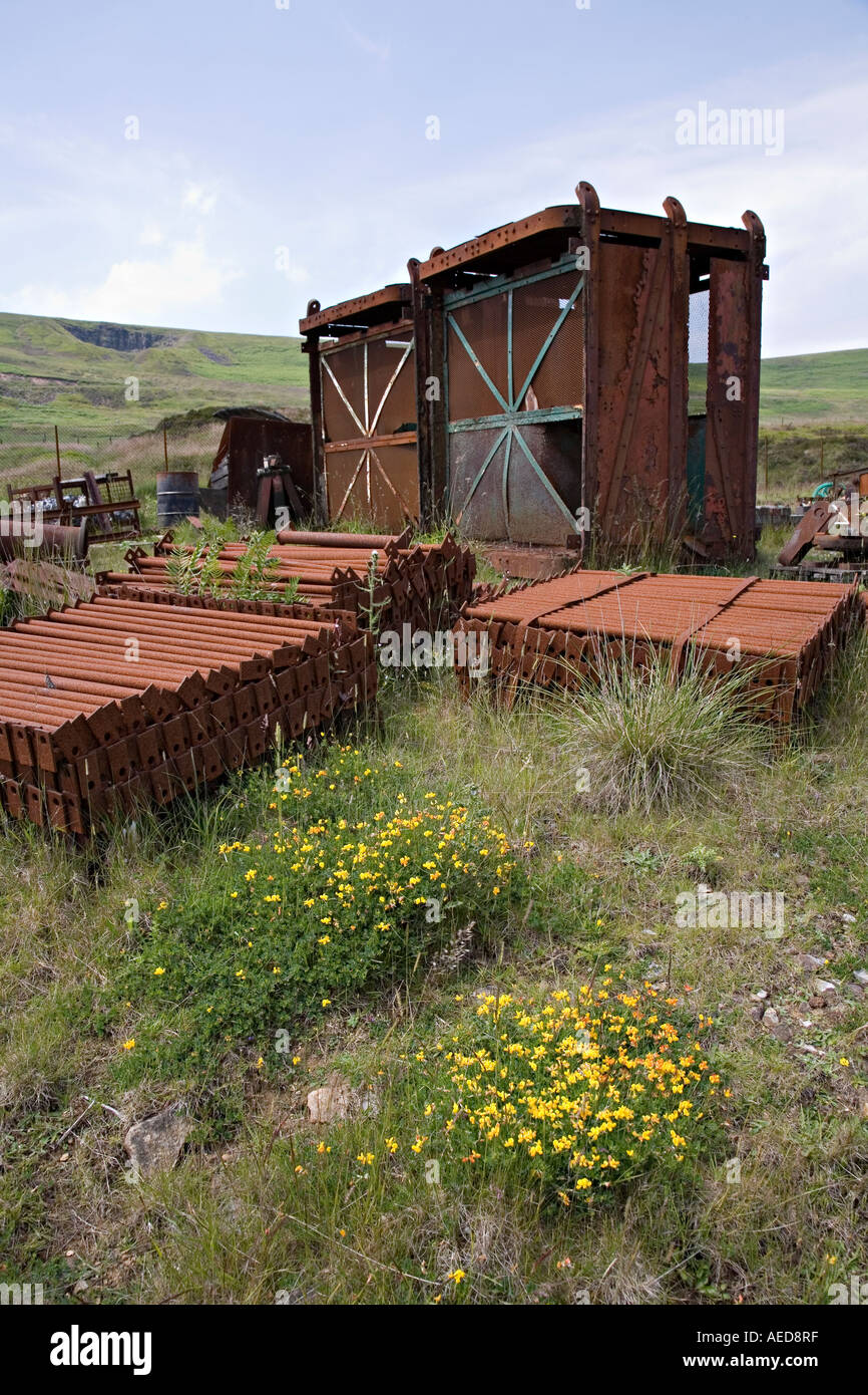 Scrap metal and old mining cages at Big Pit mining museum Blaenavon ...