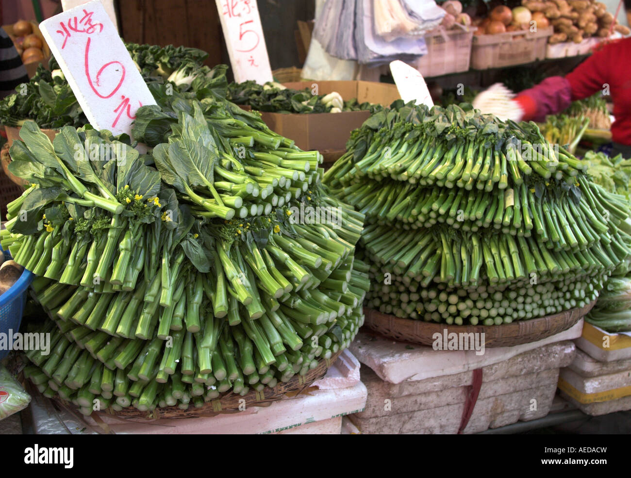 Chinese broccoli on display at a market in Hongkong Stock Photo - Alamy