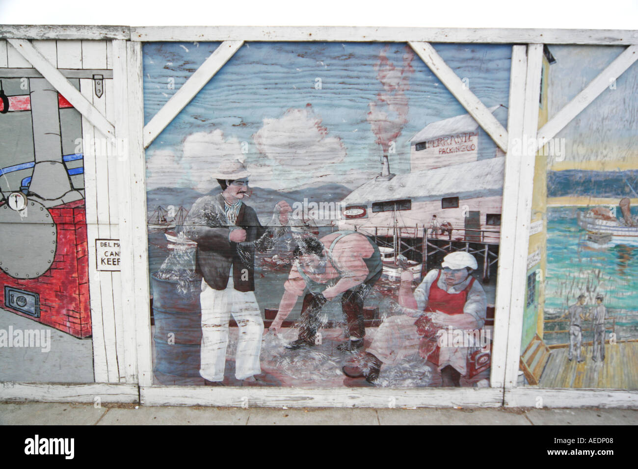 Monterey California USA Hoarding on Cannery Row with painted scene ...