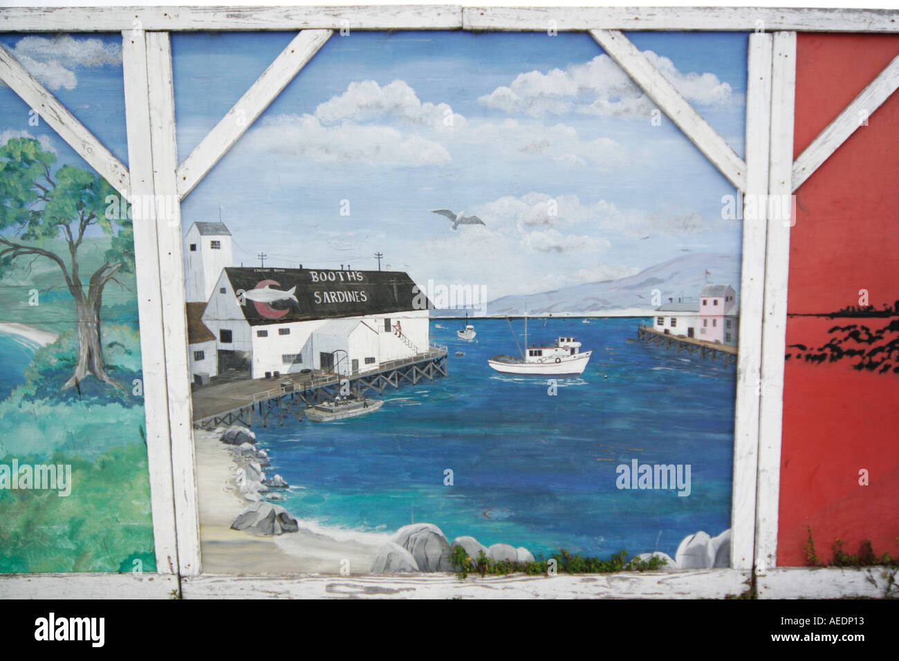 Monterey California USA Hoarding on Cannery Row with painted scene ...