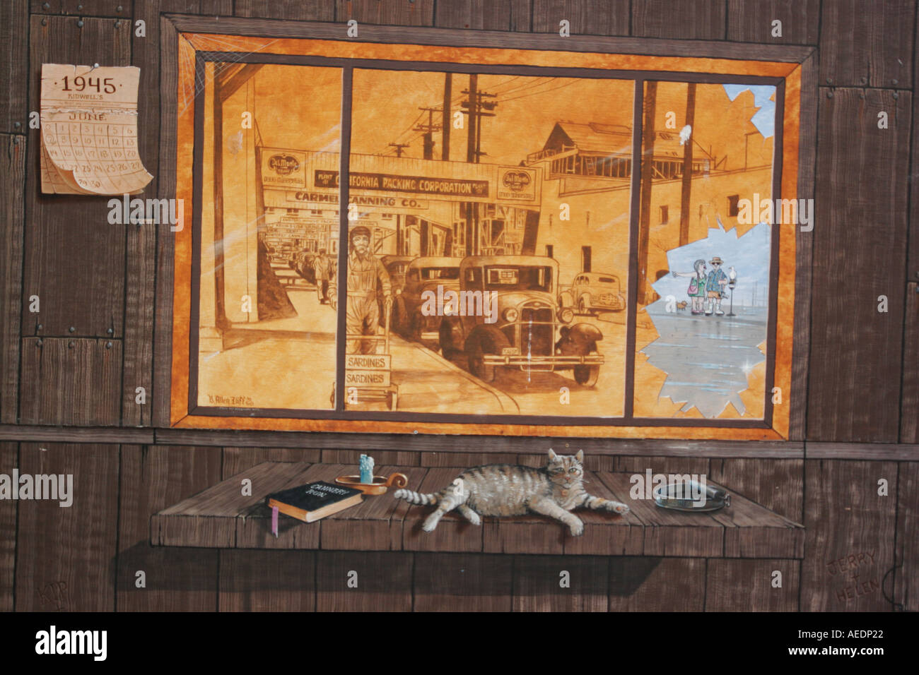 Monterey California USA Hoarding on Cannery Row with painted scene ...