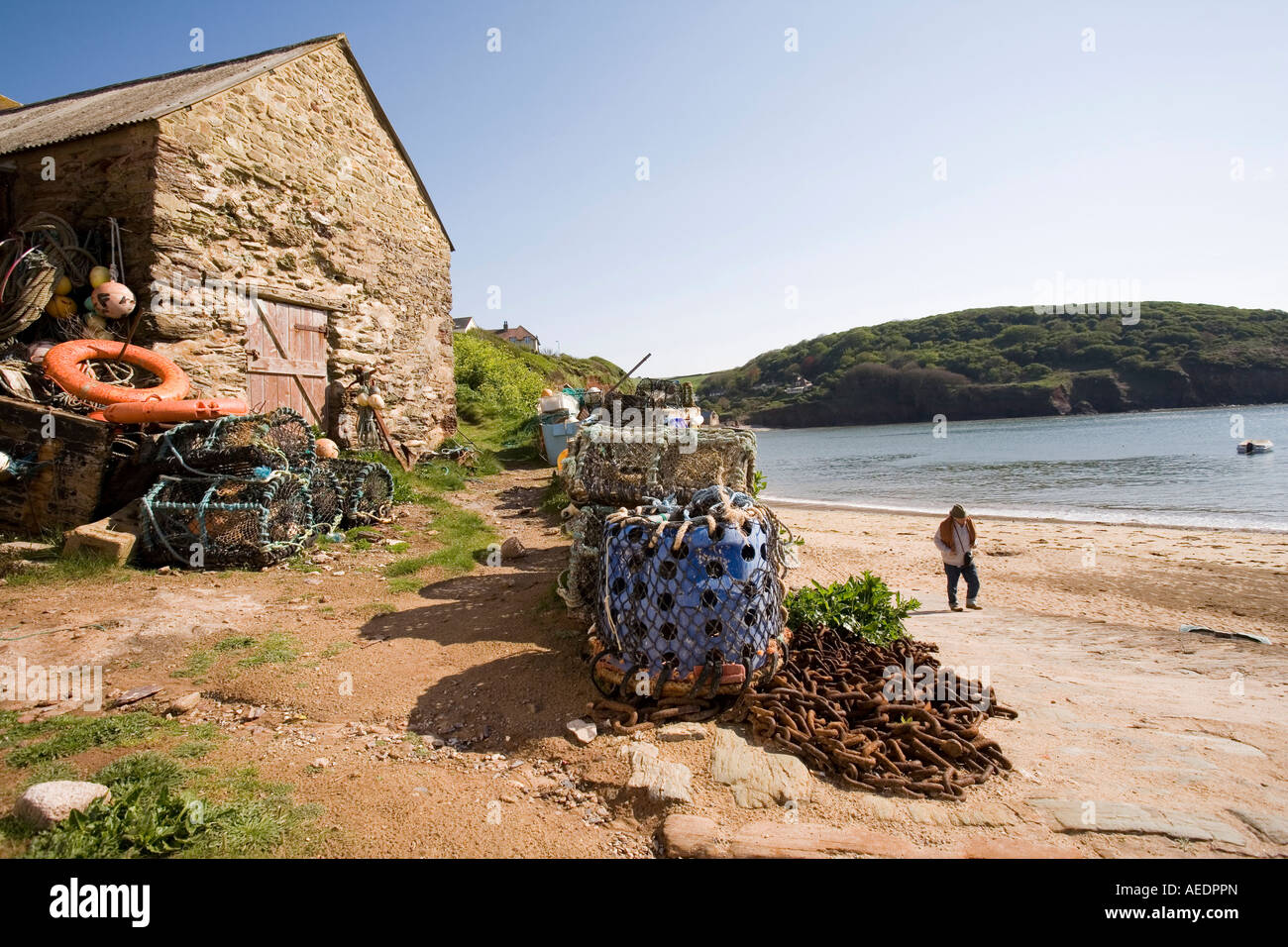 UK Devon Outer Hope harbour lobster pots Stock Photo - Alamy