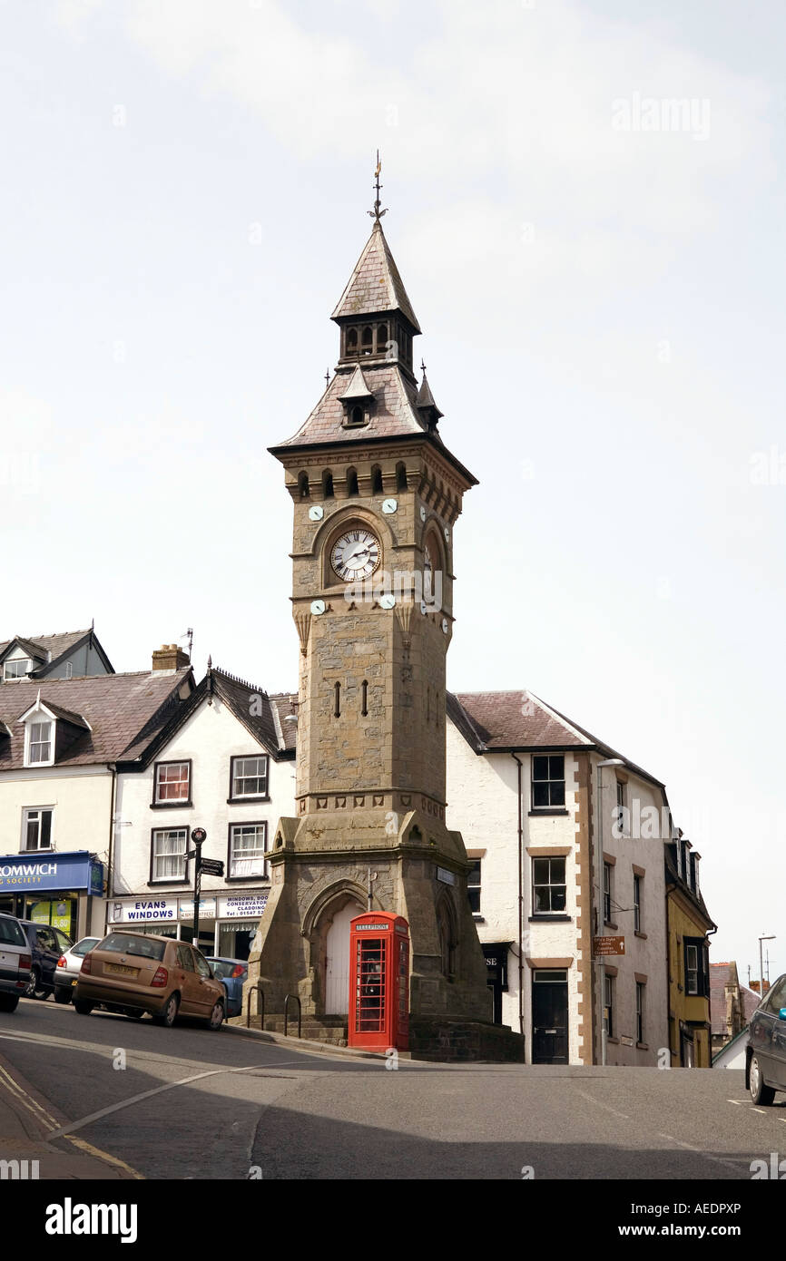 UK Wales Powys Knighton town centre Broad Street clock tower Stock ...