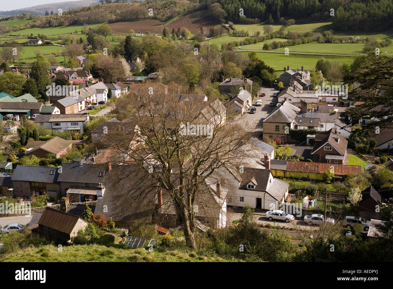 UK Wales Powys New Radnor village elevated view from the old castle ...