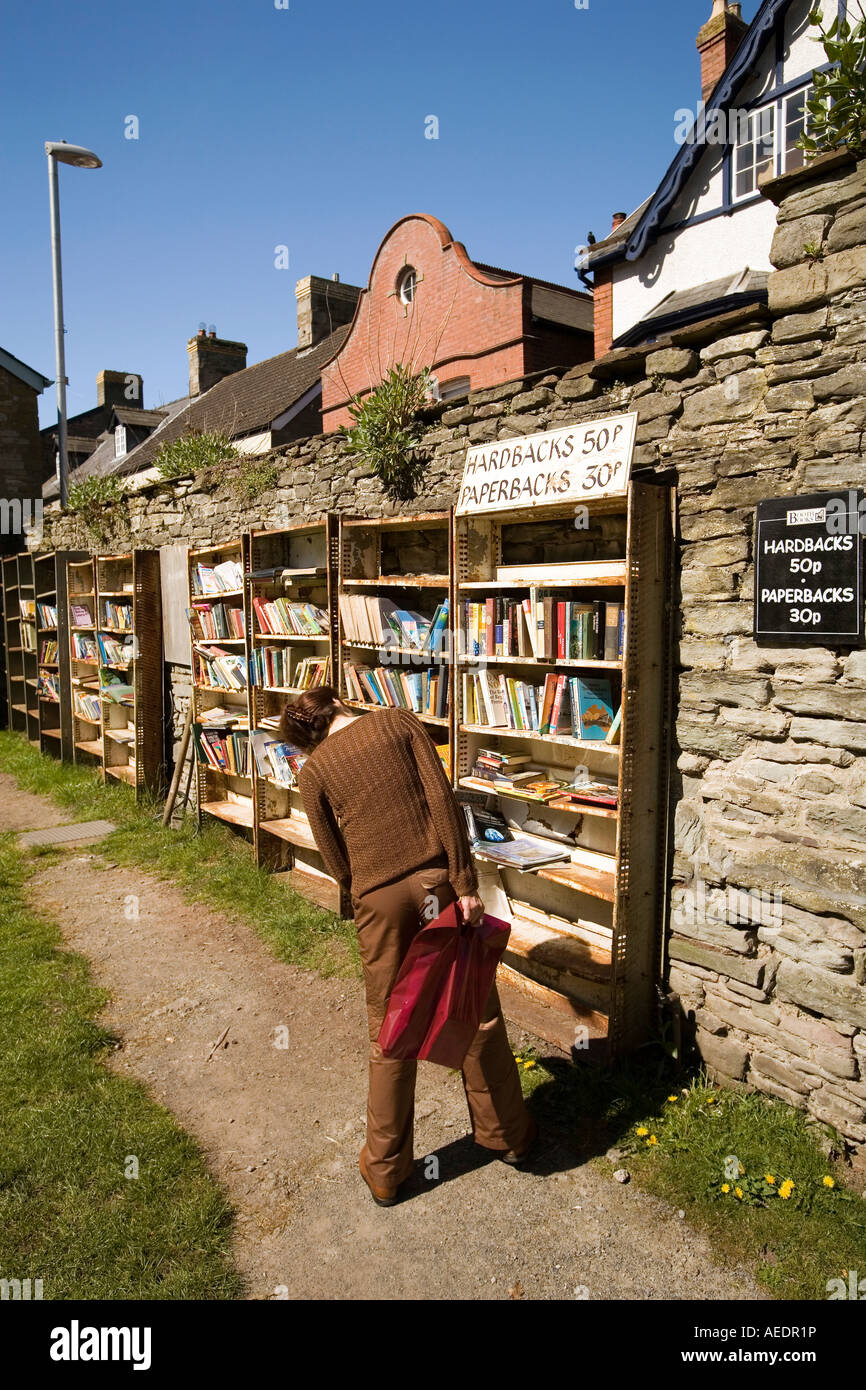 UK Wales Powys Hay on Wye Hay Castle woman in outdoor bookshop Stock ...