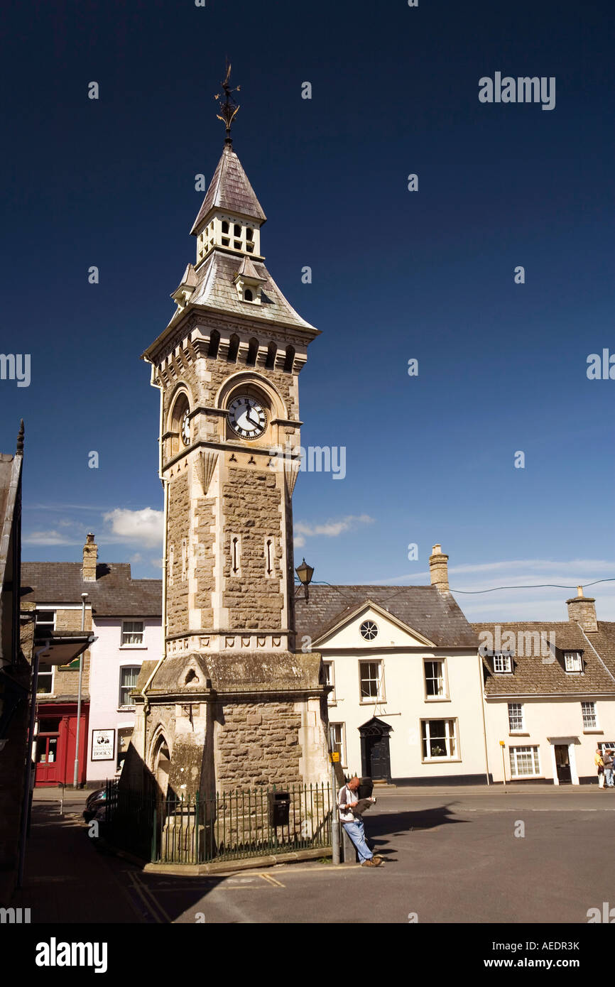 UK Wales Powys Hay on Wye Town Clock tower Stock Photo - Alamy