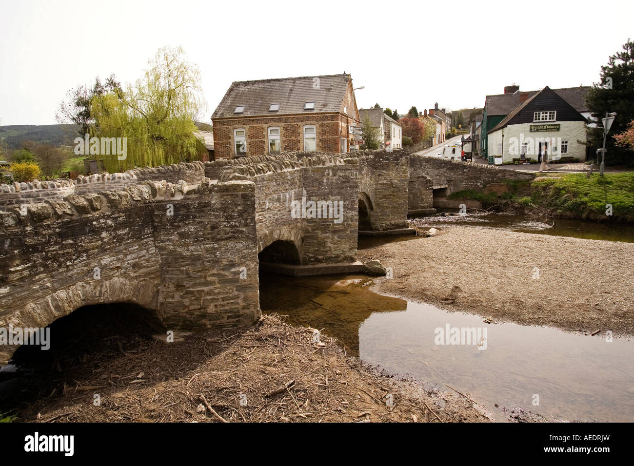 UK Shropshire Clun medieval 1450 packhorse bridge over River Clun Stock ...