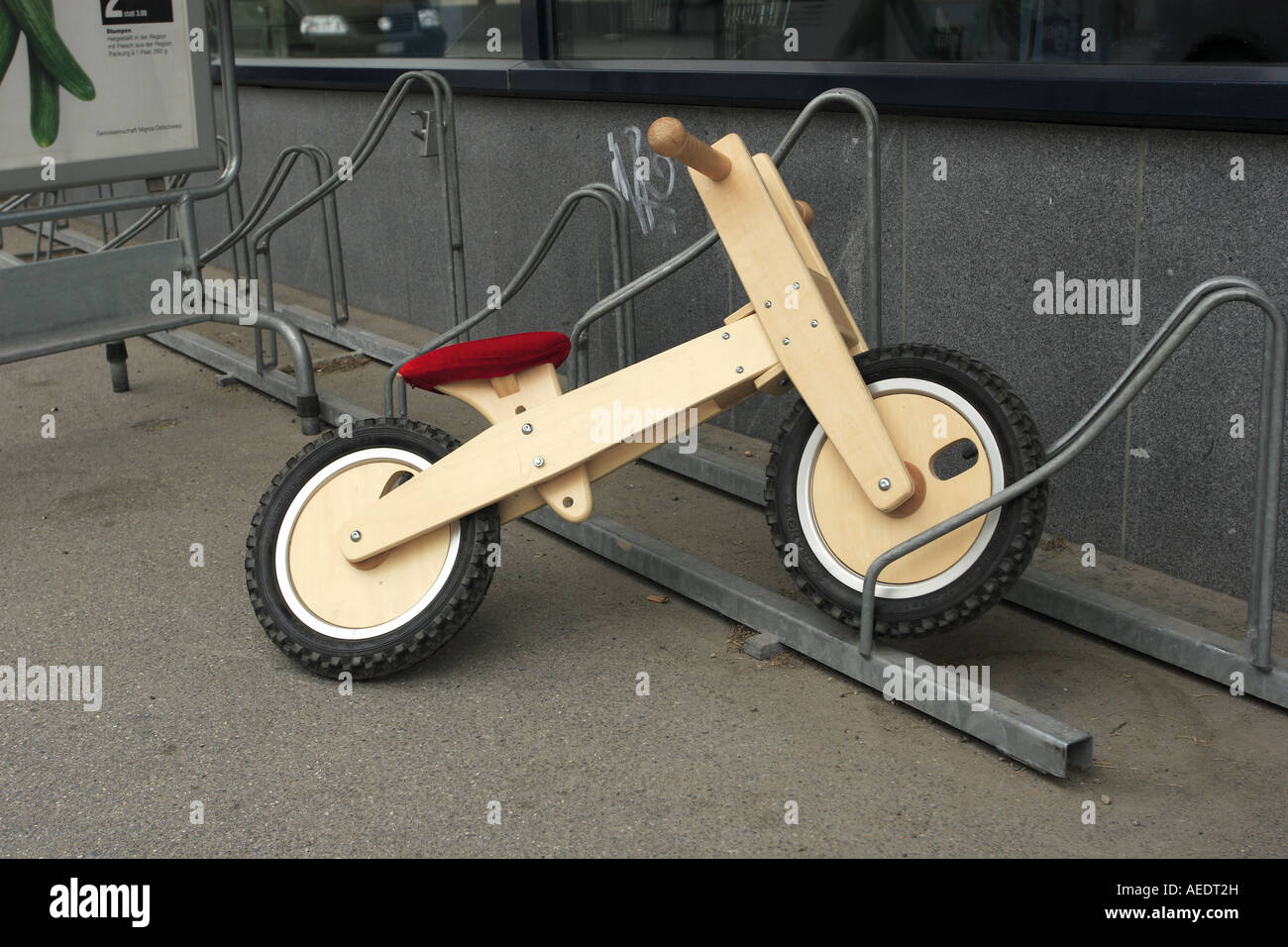 Wooden bicycle in bike rack St Moritz Switzerland Stock Photo - Alamy