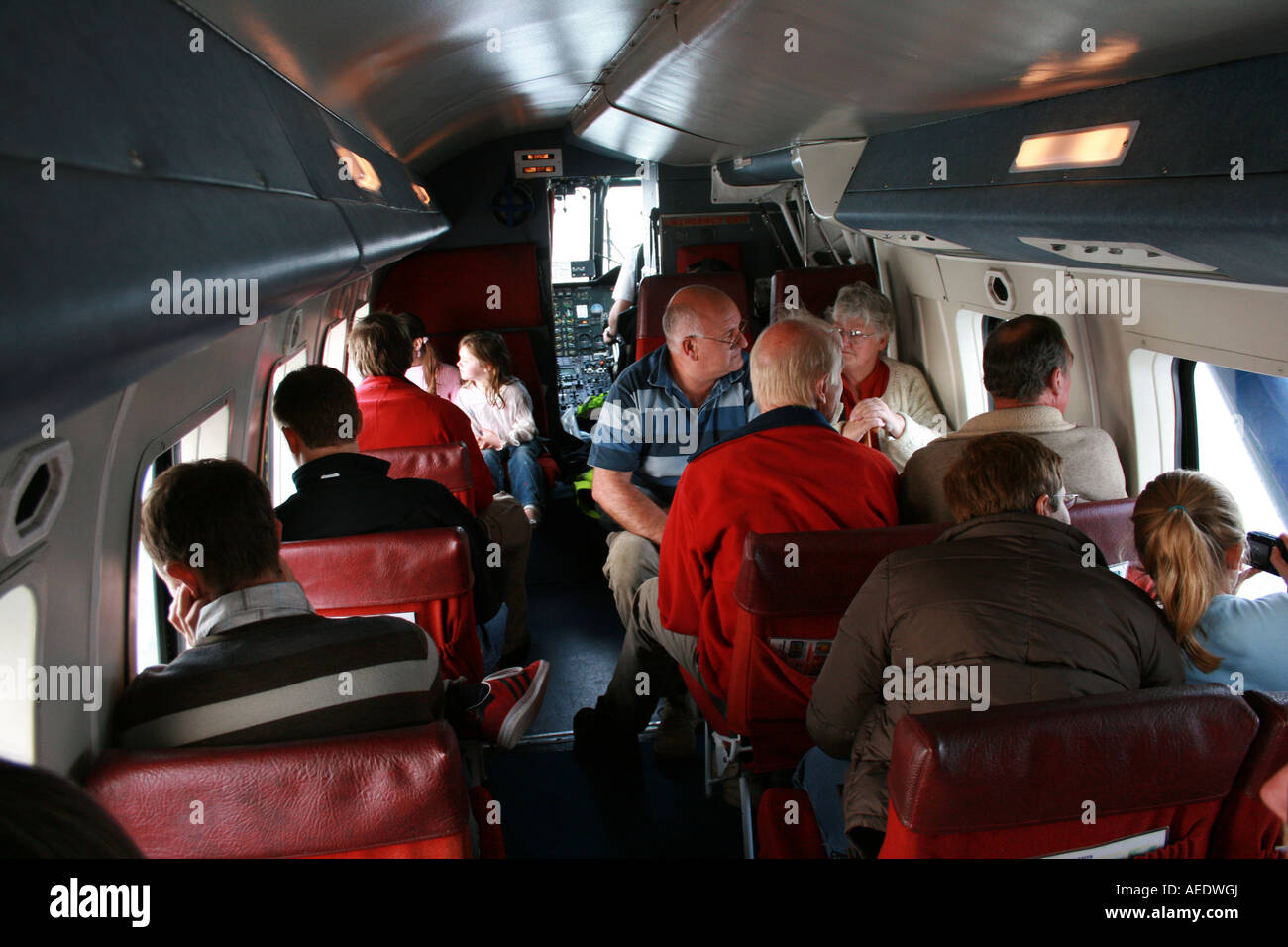 View from inside passenger helicopter taking off from St Ives airport ...
