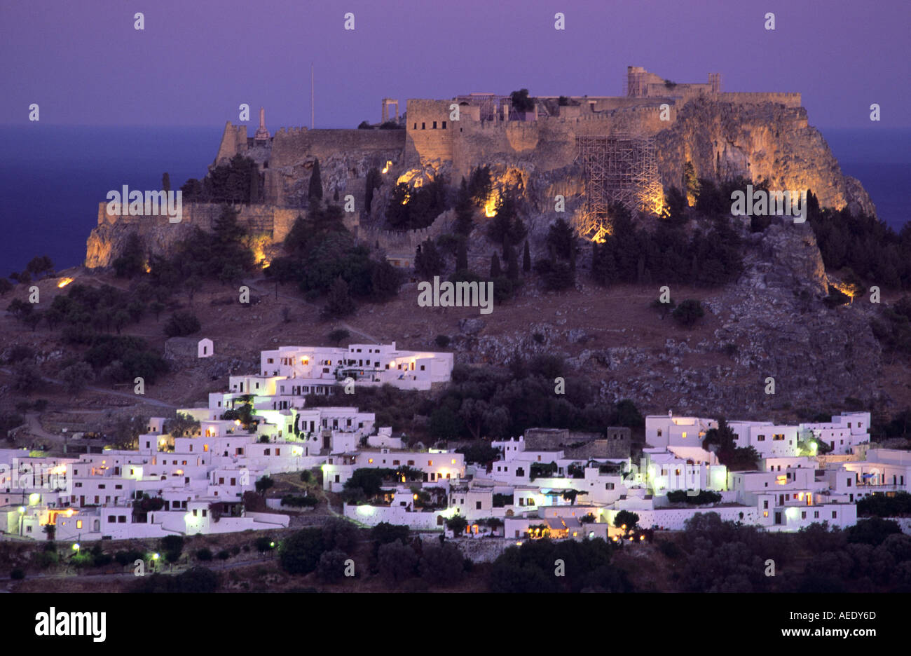 Village of Lindos Evening Rhodes Greek Islands Hellas Stock Photo - Alamy