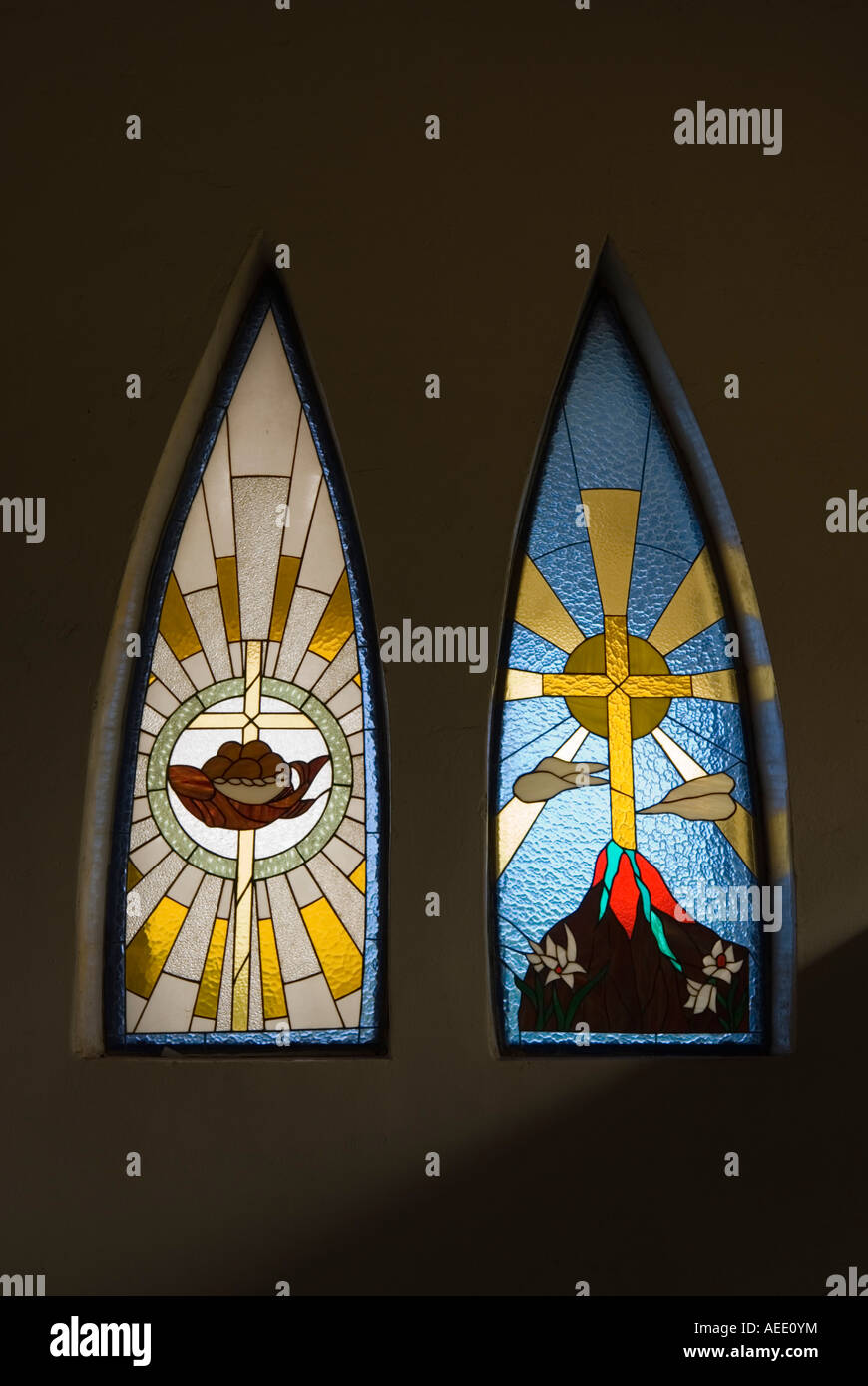 Stained glass windows in the Church of the Holy Cross on Easter Island ...
