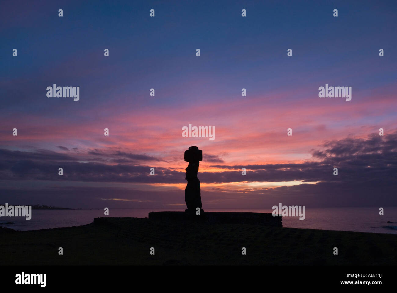Moai on Easter Island at sunset Stock Photo - Alamy