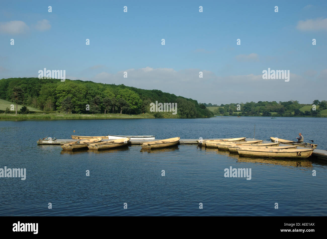 fishing boats moored at Thornton Reservoir, Leicestershire, England, UK ...