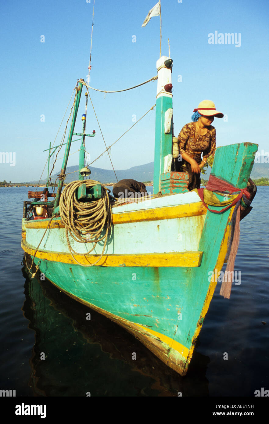 Cham fishing boat on the Sanke river, Kampot, Cambodia Stock Photo - Alamy