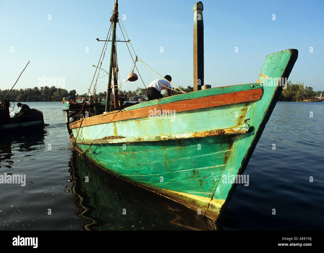 Cham fishing boat on the Sanke river, Kampot, Cambodia Stock Photo - Alamy