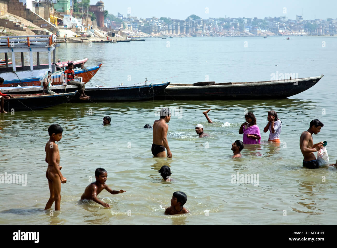 Ritual morning bath. Shivala Ghat. Ganges river. Varanasi. India Stock ...
