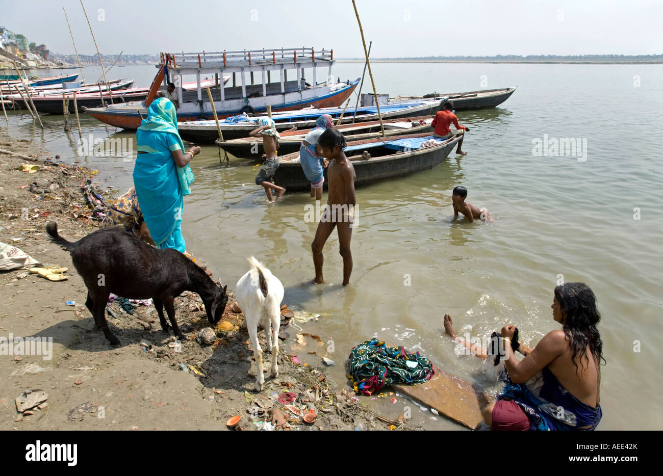 Day life at Shivala Ghat. Ganges river. Varanasi. India Stock Photo - Alamy