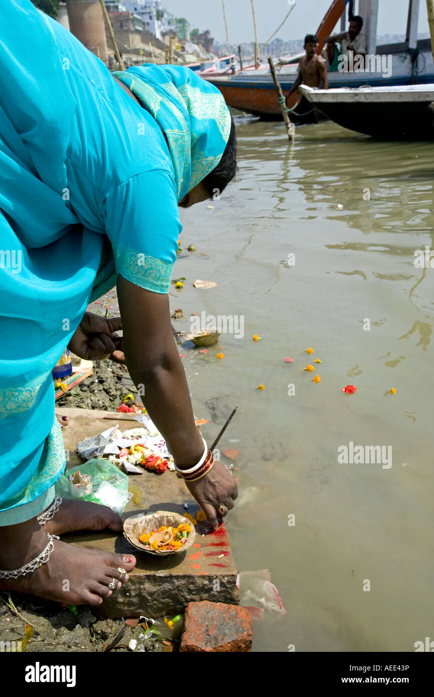 Puja ritual. Shivala Ghat. Ganges river. Varanasi Stock Photo - Alamy