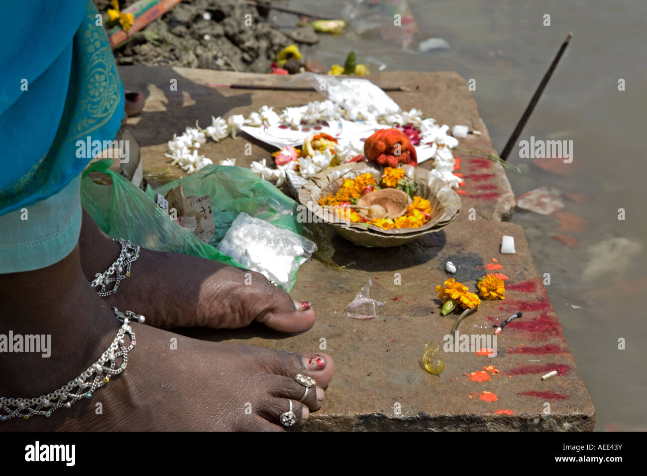 Puja ritual detail. Shivala Ghat. Ganges river. Varanasi. India Stock ...