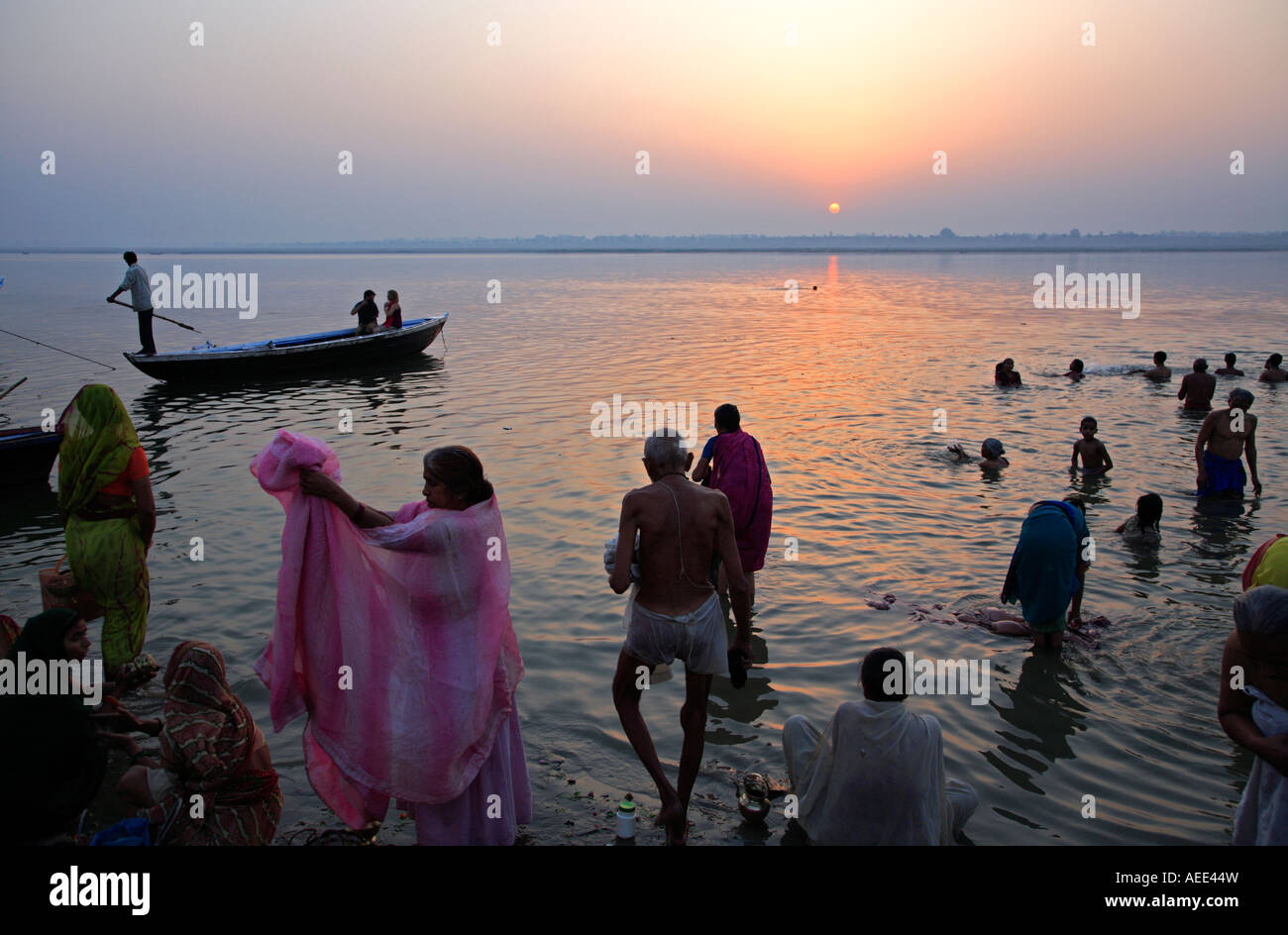 Ritual morning bath. Shivala Ghat. Ganges river. Varanasi. India Stock ...