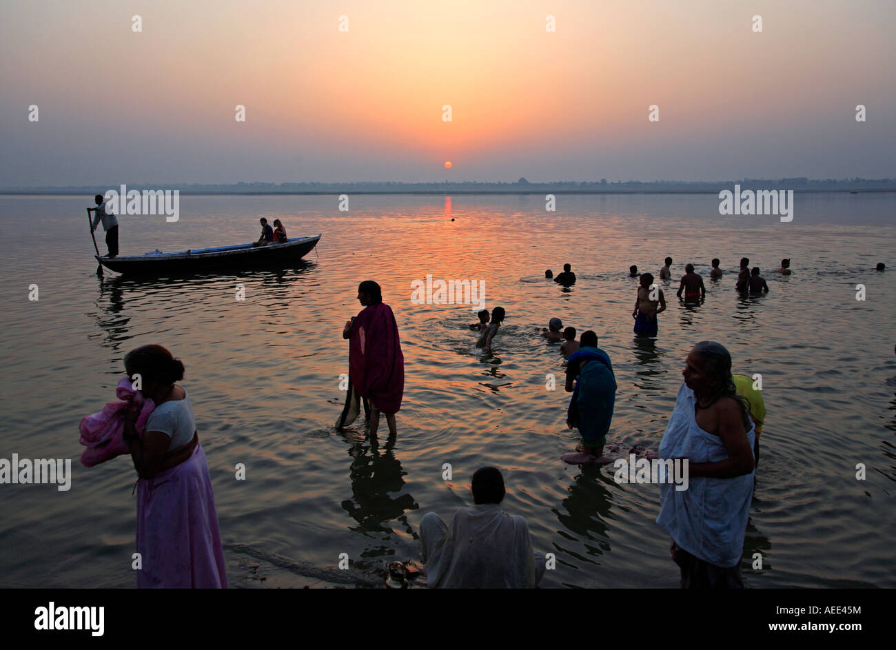 Ritual morning bath. Shivala Ghat. Ganges river. Varanasi. India Stock ...