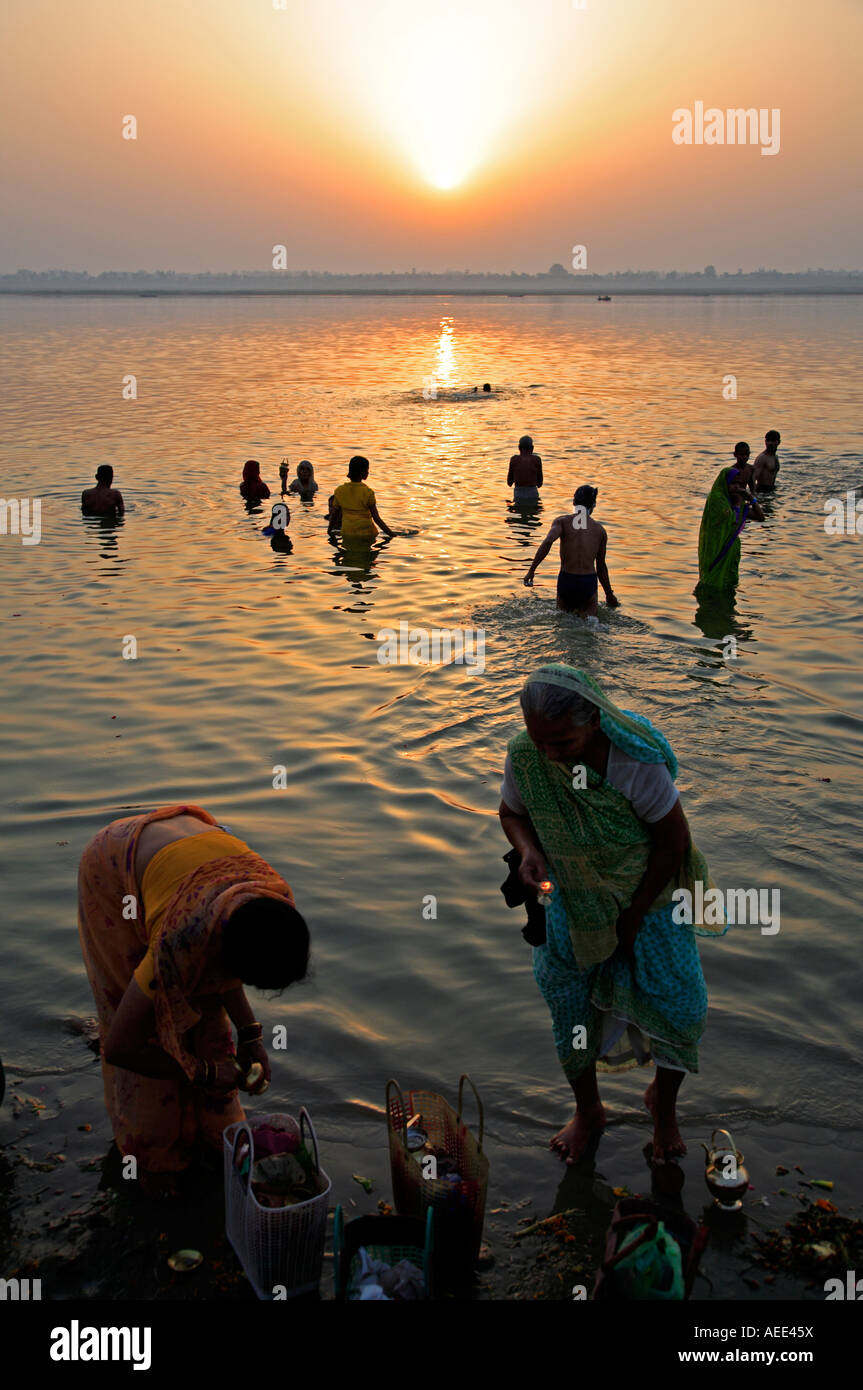 Ritual morning bath. Shivala Ghat. Ganges river. Varanasi. India Stock ...