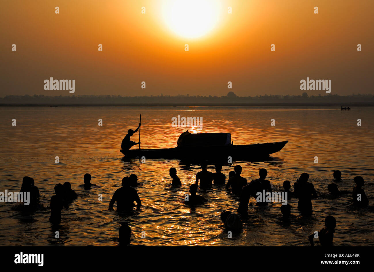 Ritual morning bath. Tulsi Ghat. Ganges river. Varanasi. India Stock ...