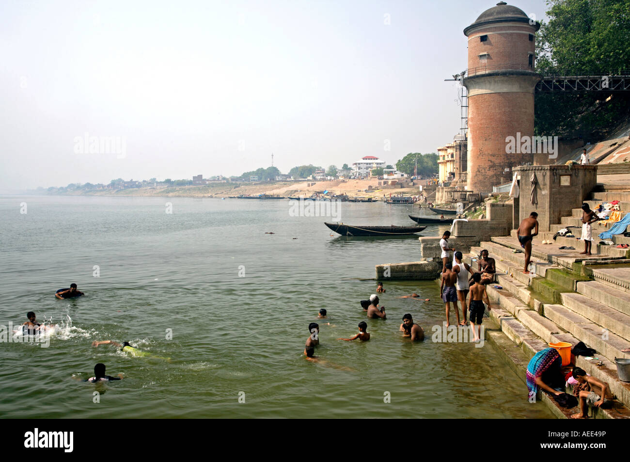 People bathing. Bachraj Ghat. Ganges river. Varanasi. India Stock Photo ...
