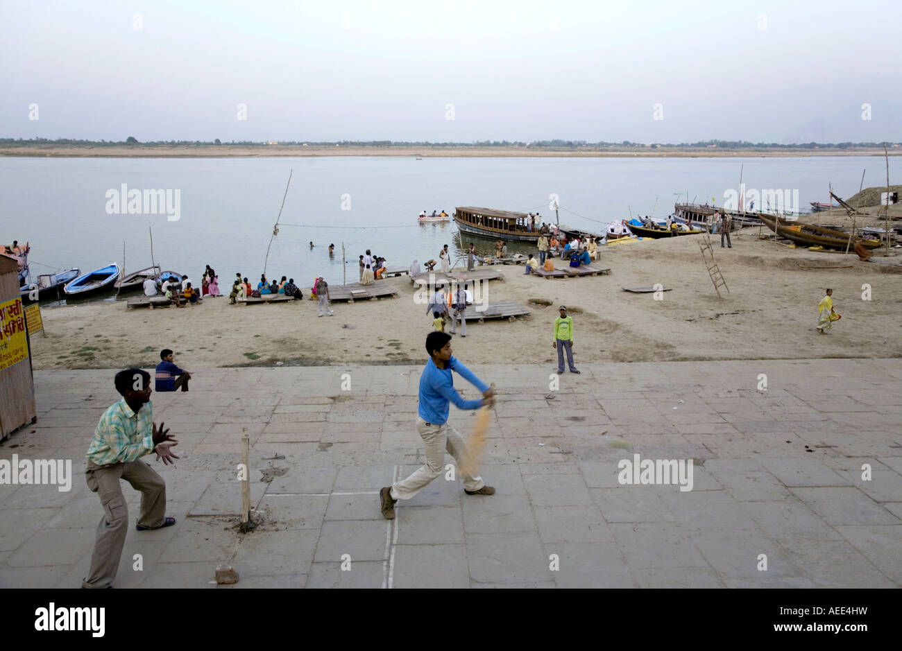 Playing cricket. Hanuman Ghat. Ganges river. Varanasi. India Stock ...