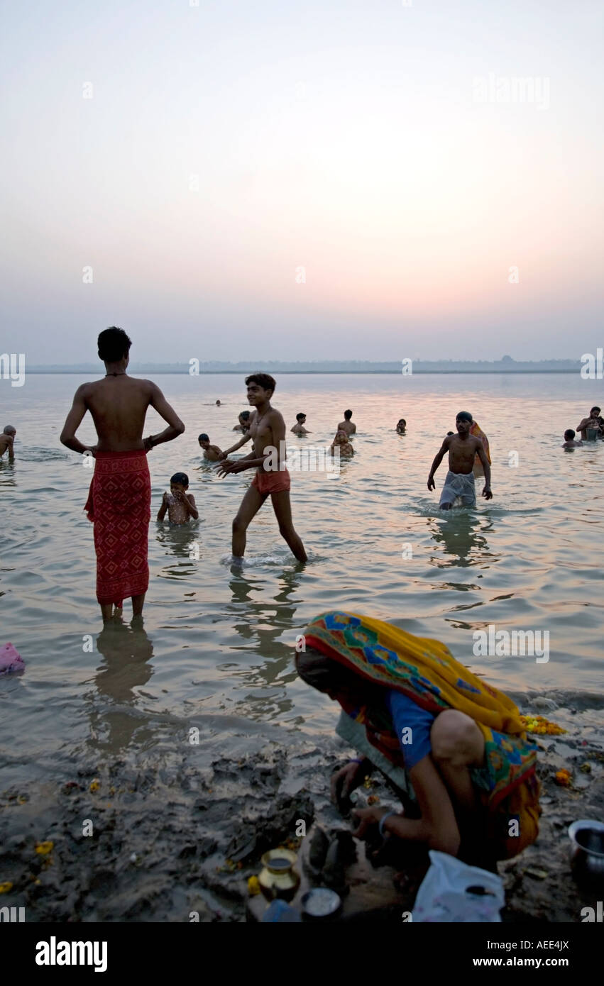 Ritual morning bath. Assi Ghat. Ganges river. Varanasi. India Stock ...